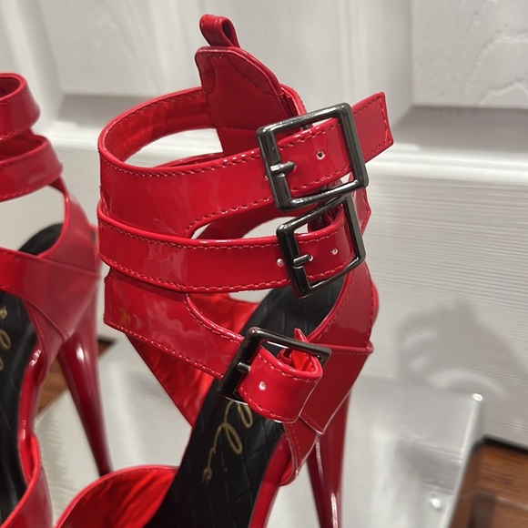 Ellie | Shoes | Red Patent Platform High Heels Clear Strap Open Toe ...